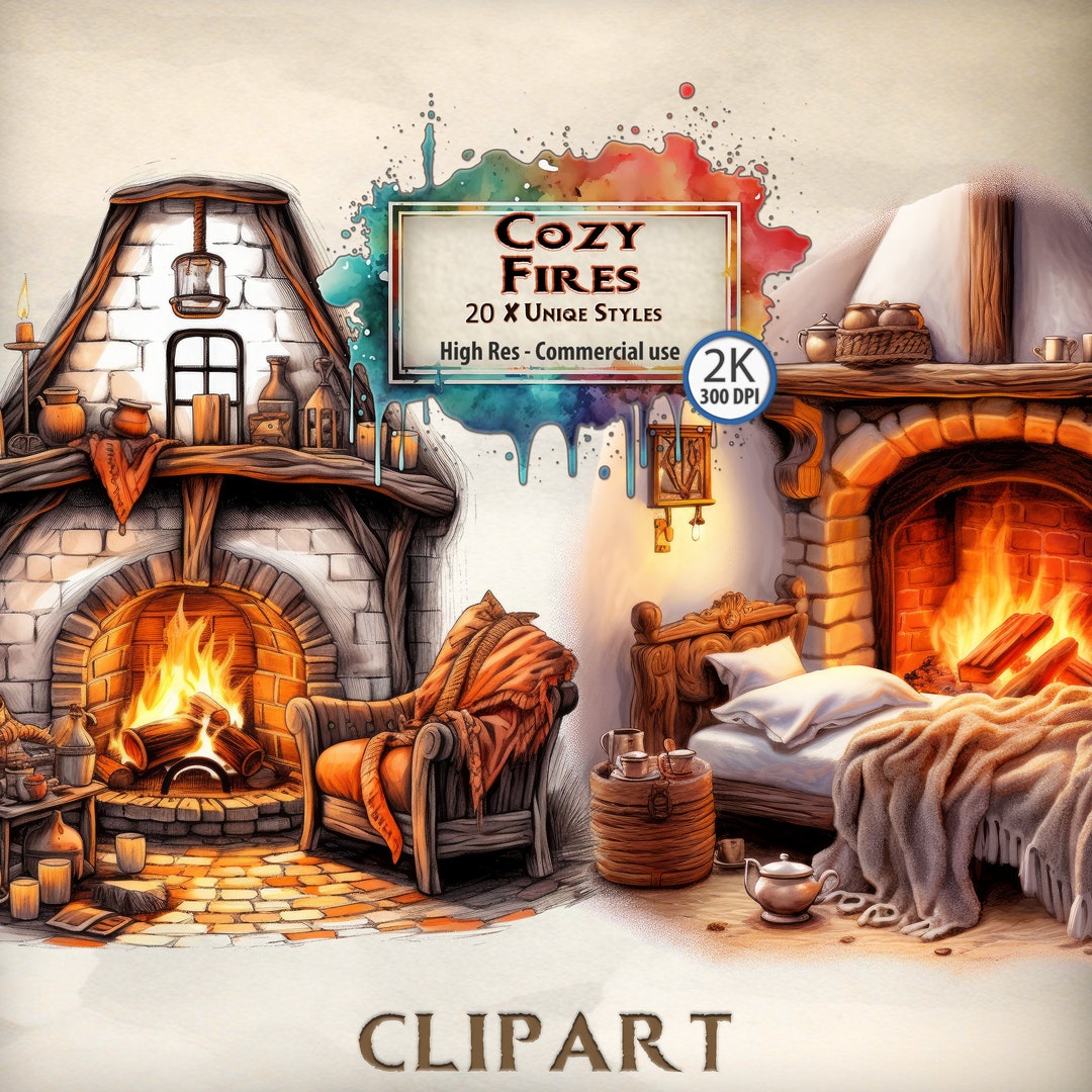 Cozy Clipart Fire Hearth Warm Fireplace Indoor Home Scenes Winter ...