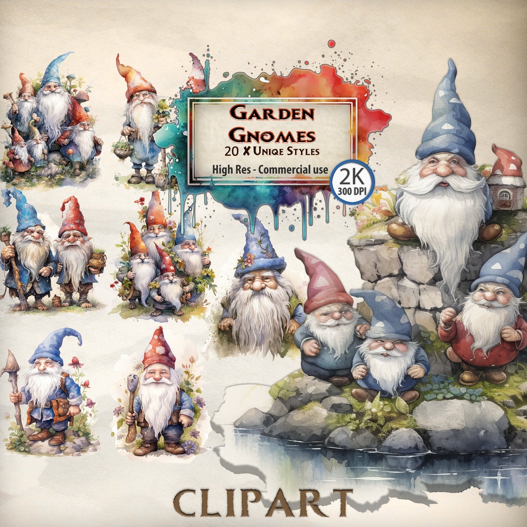 Garden Gnome Clipart Fantasy Flower Garden Clipart Bundle Gnome Picture ...