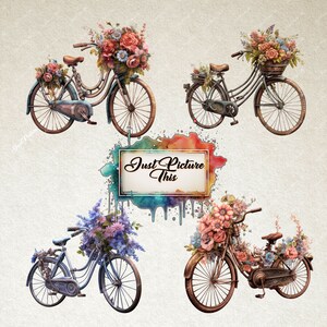 Floral Bikes Clipart: Botanical Garden Bicycle PNG Graphics (digital ...