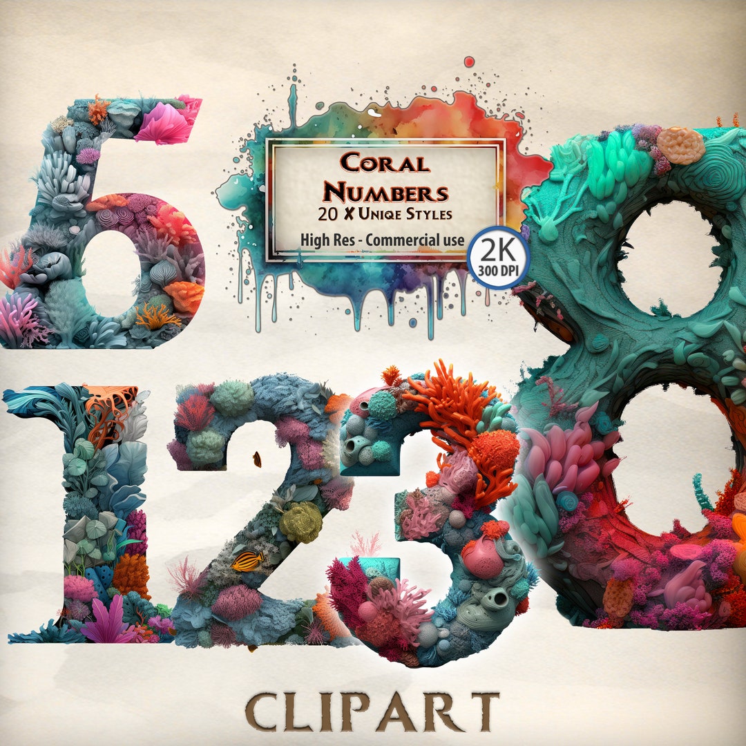 Illuminated Numbers Clipart Sea Coral Style Number Graphics Reef Coral ...