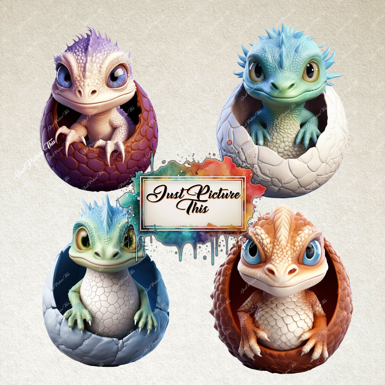Baby Dragon Hatchling Clipart: Cute Fantasy PNG Bundle (digital ...