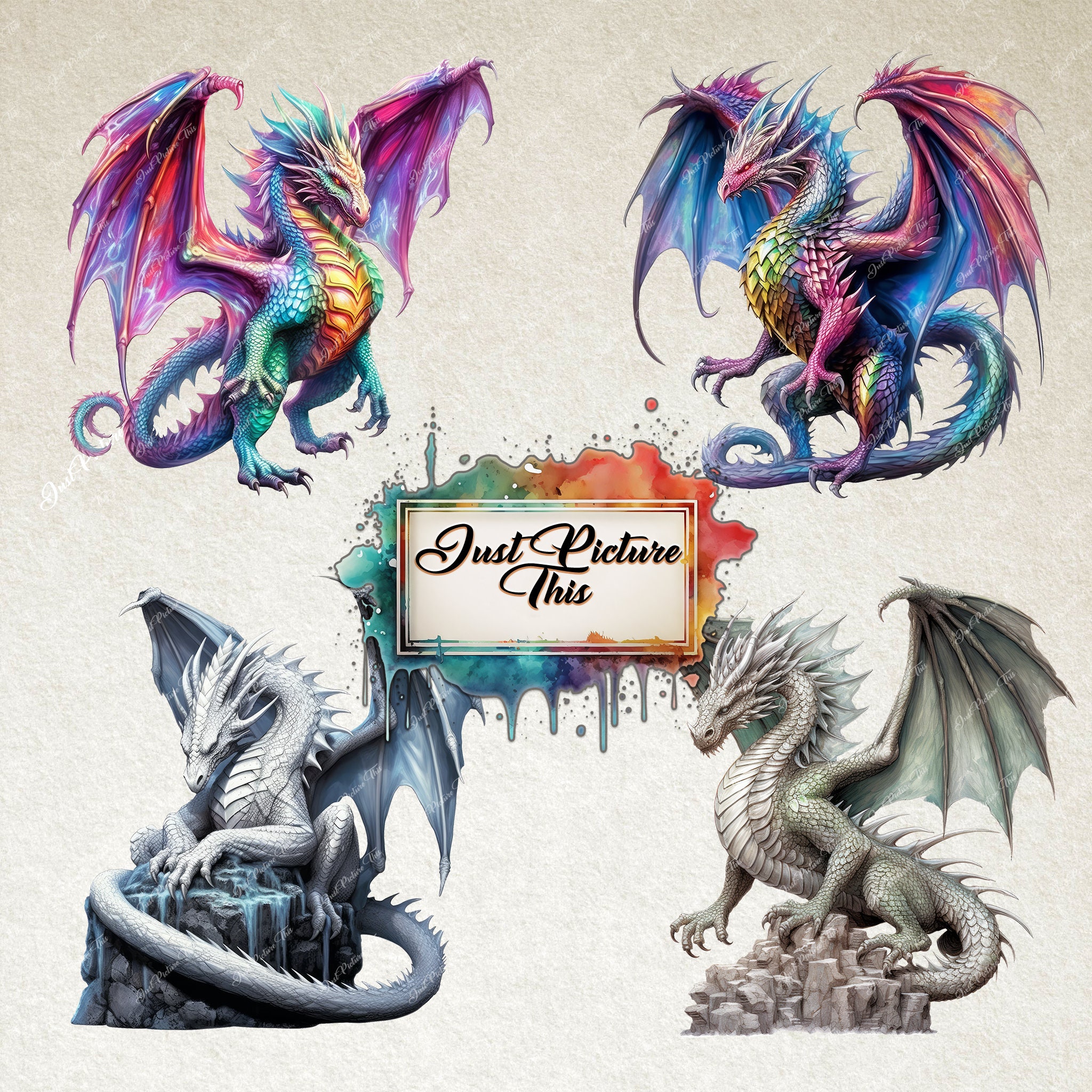 Watercolor Fantasy Dragon Clipart Bundle: Mythical PNG Illustrations - Etsy