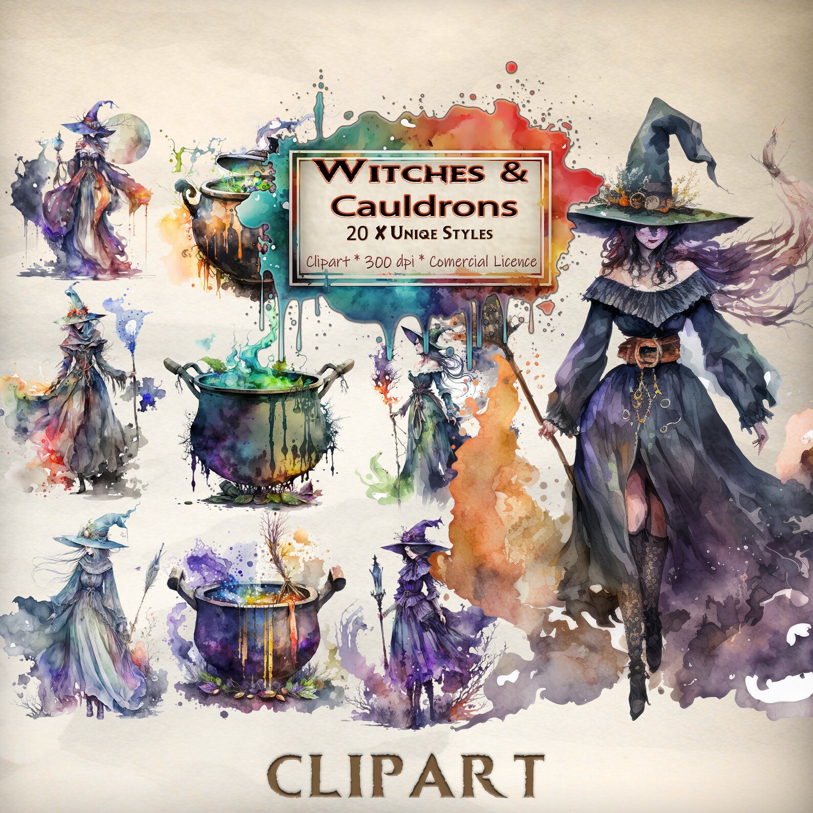Witches & Cauldrons Clipart Watercolour Clipart Bundle Magical - Etsy