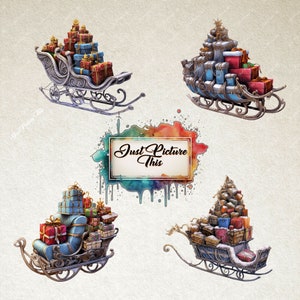 Christmas Sledge Clipart Sleigh & Presents Santa Gifts Illustrations ...