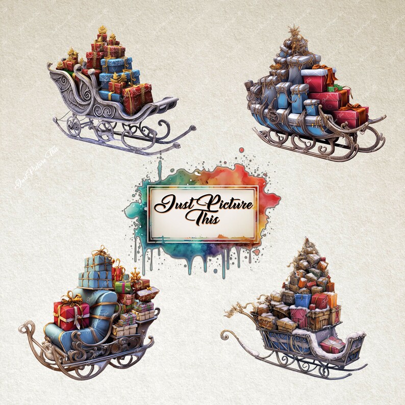 Christmas Sledge Clipart: Holiday Gifts, Winter Snow (PNG Files) - Etsy