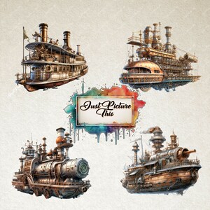 Steampunk Boats Clipart Vintage Ship Nautical Illustrations Mechanical ...