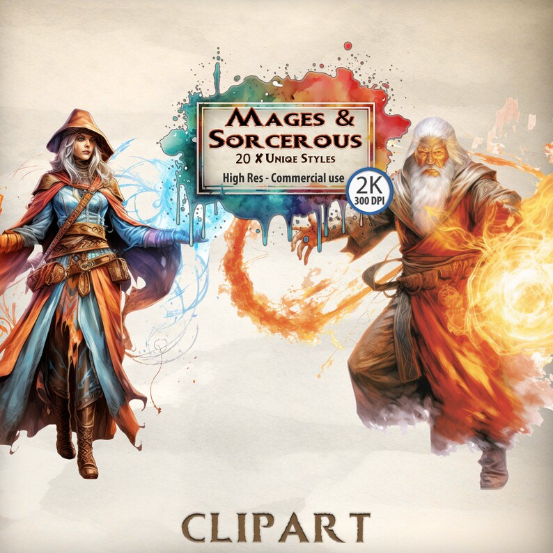 Mage Clipart Bundle: Sorcerous RPG Fantasy Illustrations (PNG ...