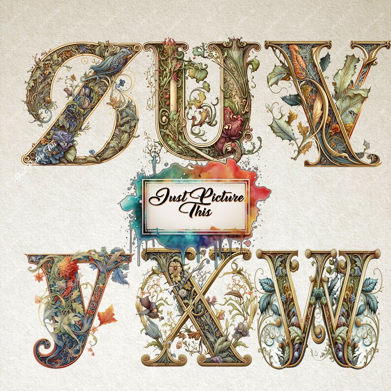 Art Nouveau Illuminated Initials Clipart Bundle Full English - Etsy