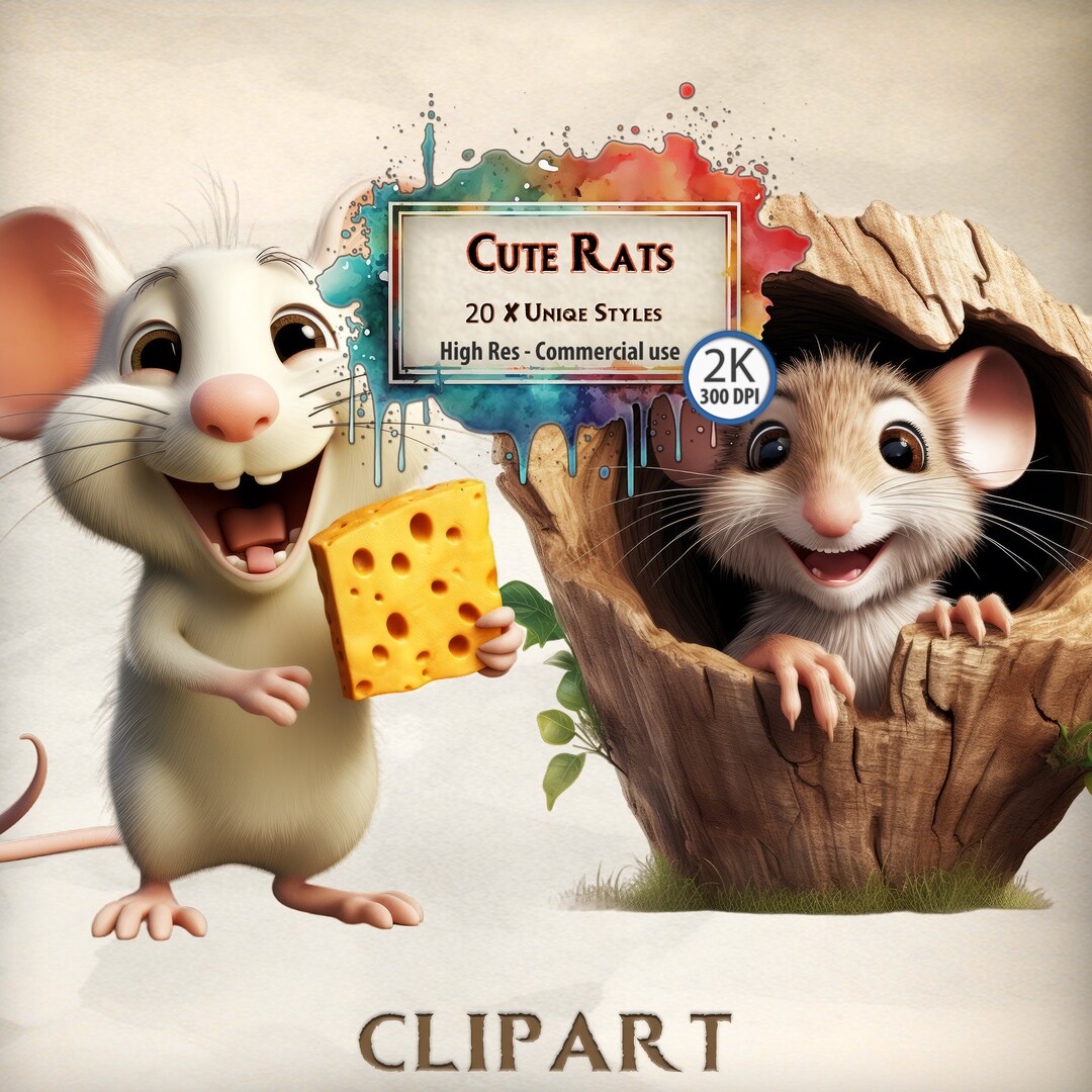 Rat Clipart Cute Rats Children's Animal Graphics Kids Nursery Themed ...