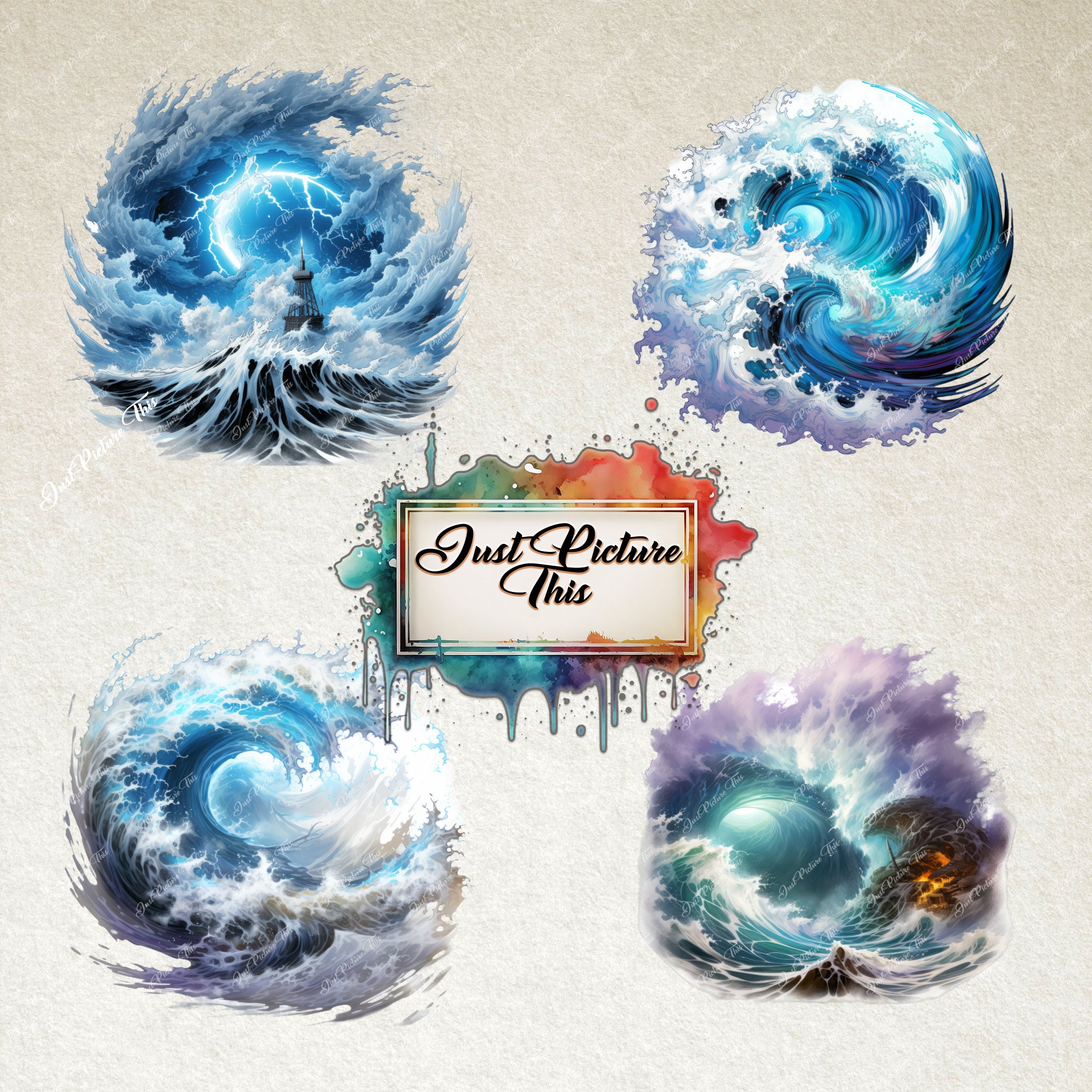 Sea Storms Clipart: Ocean Wave Illustrations (PNG) - Etsy
