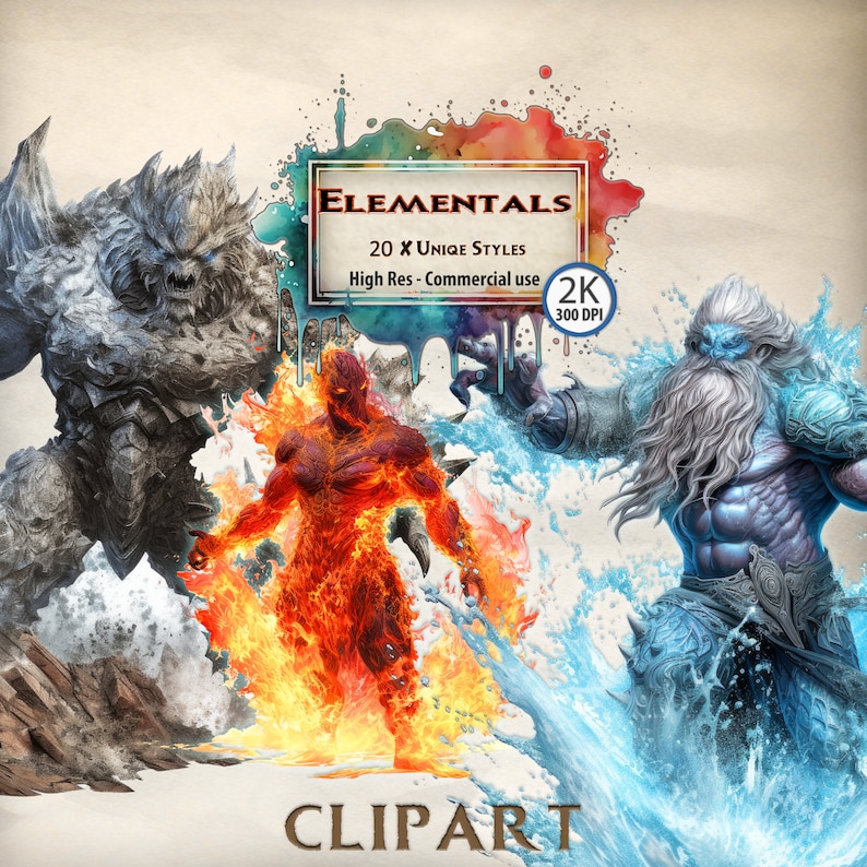 Elemental Creatures Clipart Golem Clipart Bundle Anthropomorphic Earth ...