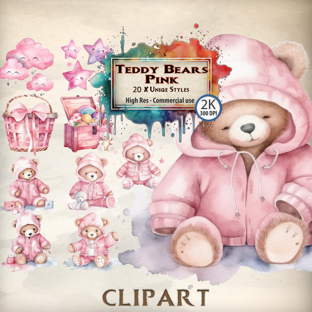 Watercolor Teddy Bear Clipart Pink Girl Clip Art Cute Baby Girl Clipart ...