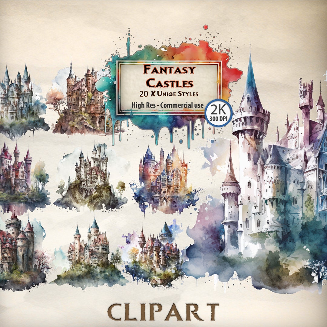 Watercolour Vintage Castles Clipart Bundle Fantasy Castle Unique Junk ...