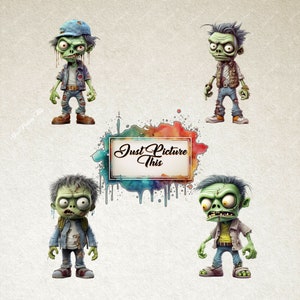 Cute Zombie Clipart: Halloween Cartoon Ghoul PNG (commercial Use) - Etsy