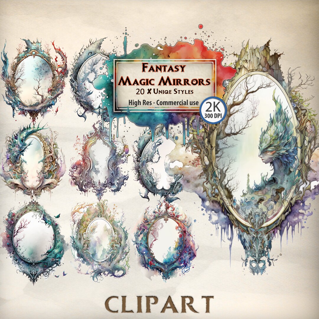 Watercolour Magic Mirror Vintage Clipart Bundle Fantasy Mirror Unique ...