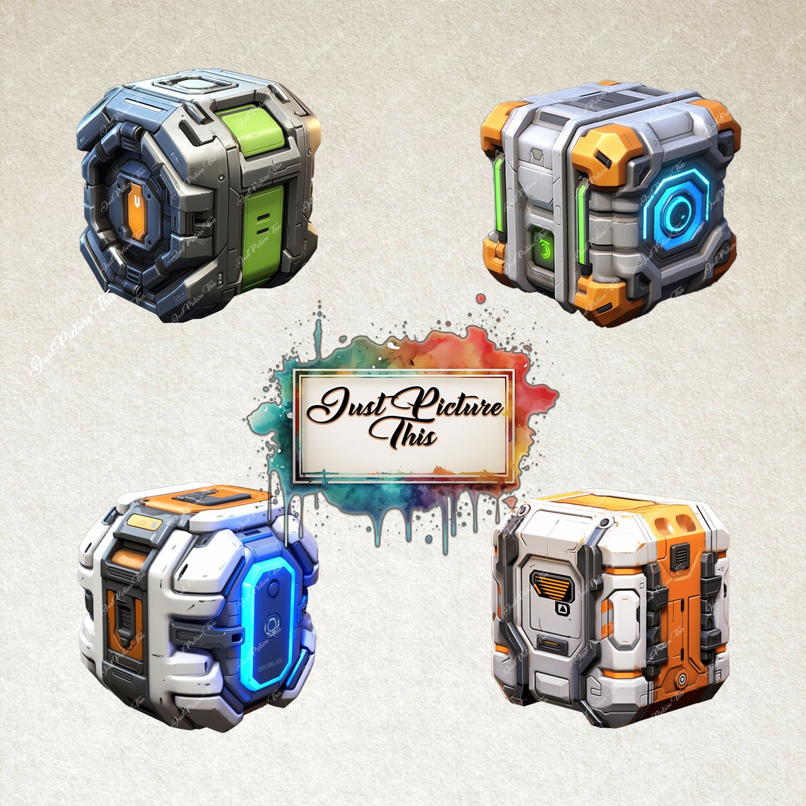 Sci-fi Crates Clipart: Cyberpunk Game Icons, RPG Health Packs (PNG ...