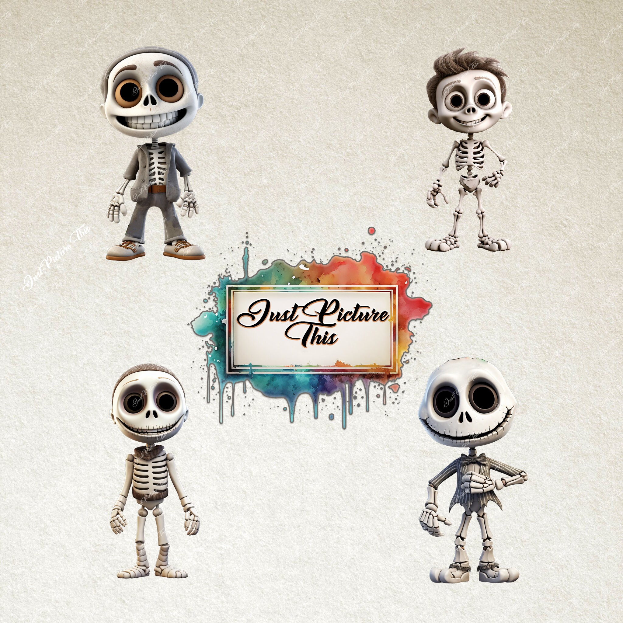 Cute Skeleton Clipart Bundle, Halloween Party Graphics (commercial Use ...