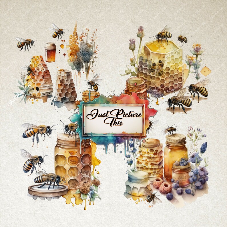 Watercolour Honey Bees Clipart Bundle Summer Hives Floral - Etsy
