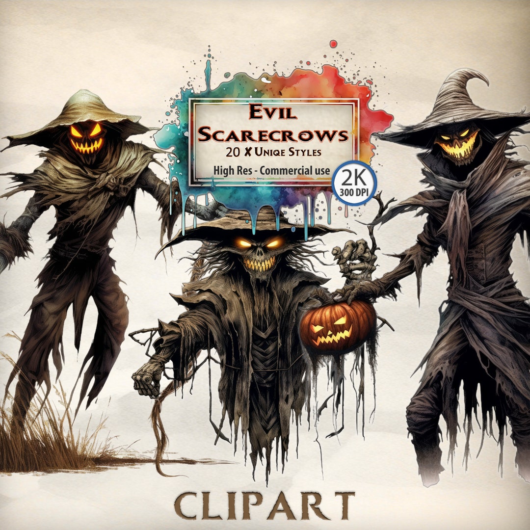 Scarecrow Clipart Halloween Themed Pumpkin Patch Haunted Field Graphics ...