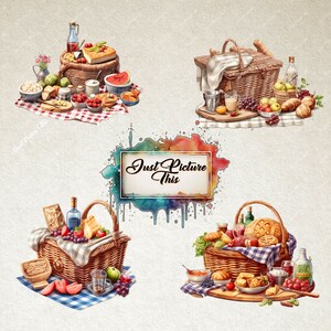 Picnic Clipart Summer Outdoor Food Hamper Nature Blanket Basket Wine ...