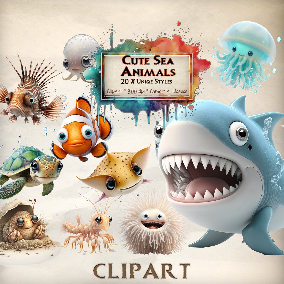 Under the Sea Clipart Cute Sea Animals Clipart Bundle Cute - Etsy