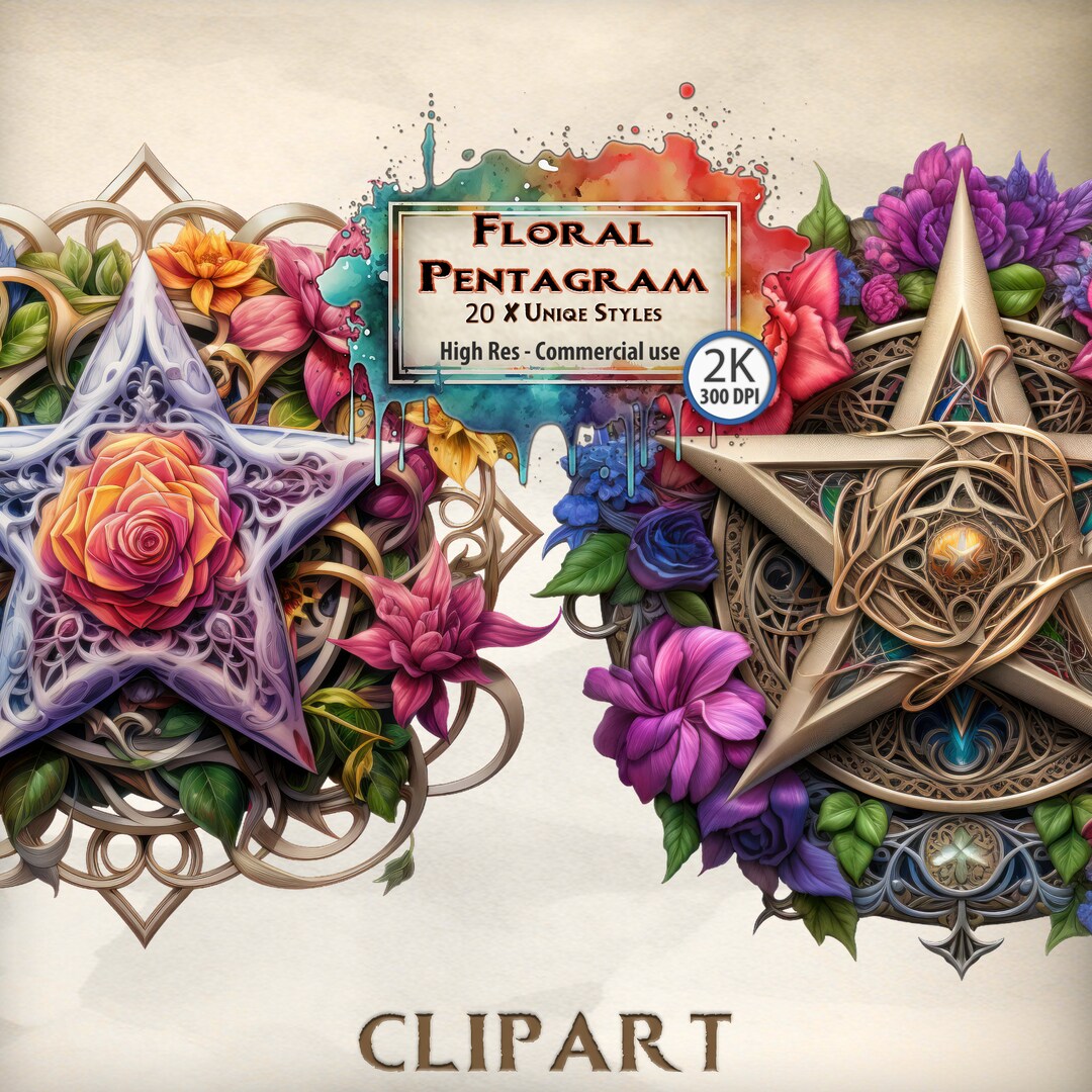 Floral Pentagram Clipart Gothic Style Flower Magic Graphics Dark Arts ...