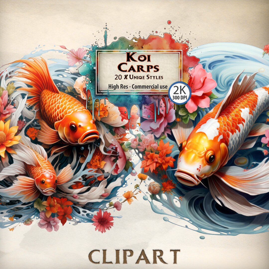 Koi Clipart Koi Carp Floral Water Graphic Design Asian Inspired Fish ...
