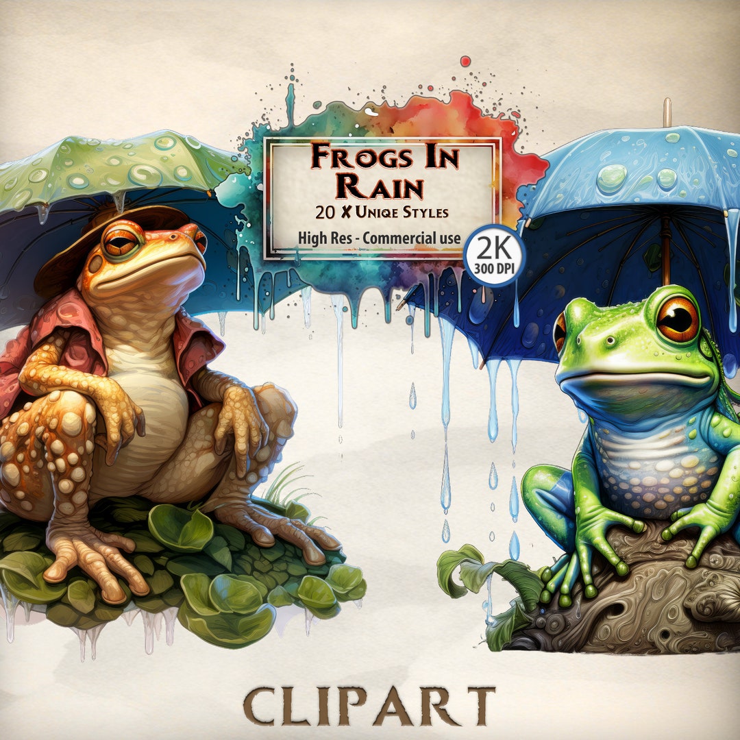 Frog Clipart Toads in Rain Umbrella Graphics Lilly Pad Pond Rainy Day ...