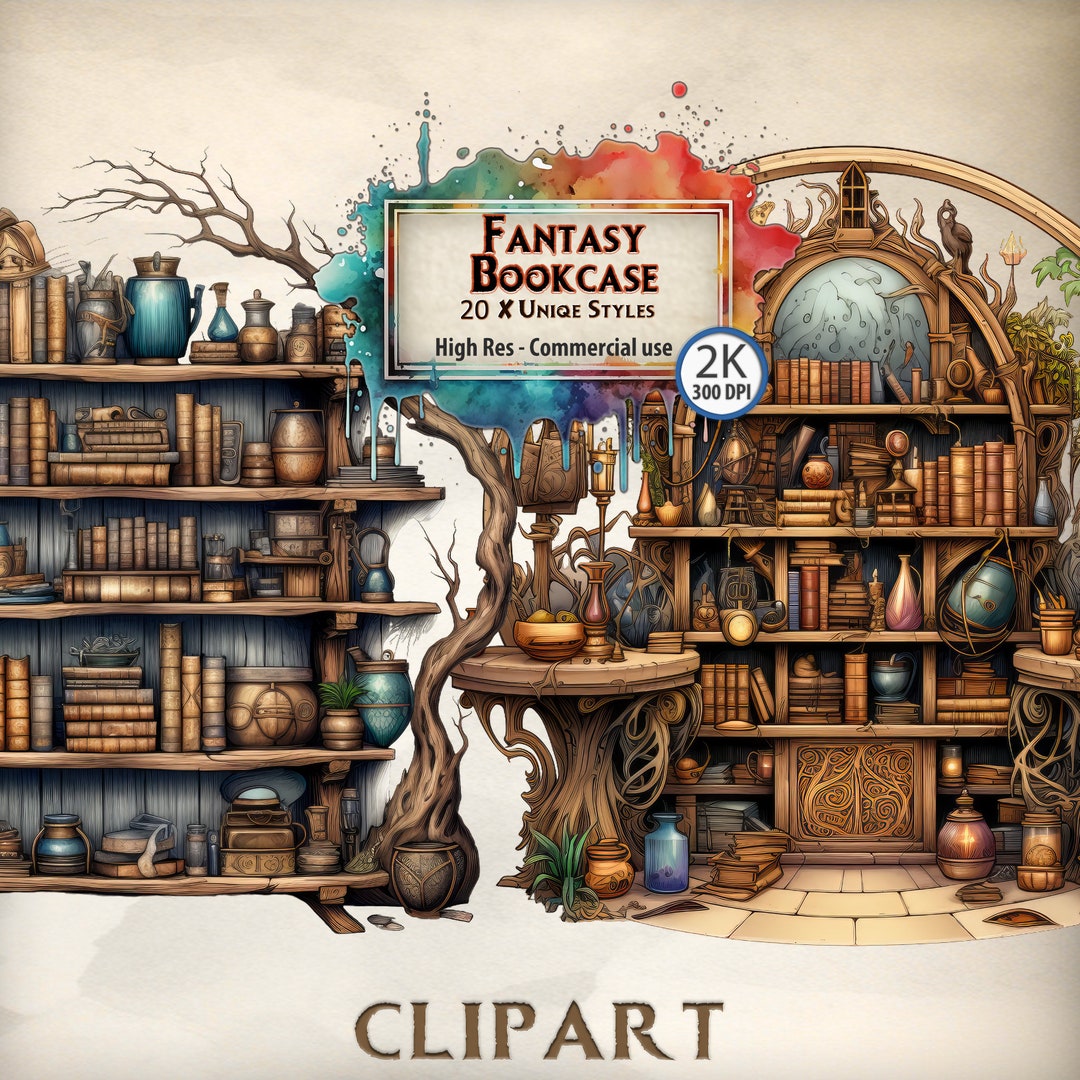 Bookcase Clipart Fantasy Books Wizard Library Clipart Fairy Tale ...