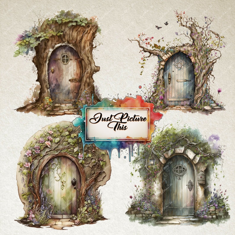 Watercolour Art Fantasy Fairy Doors Clip Art Bundle - Etsy