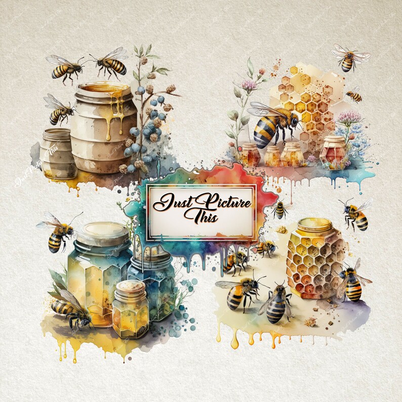 Watercolour Honey Bees Clipart Bundle Summer Hives Floral - Etsy