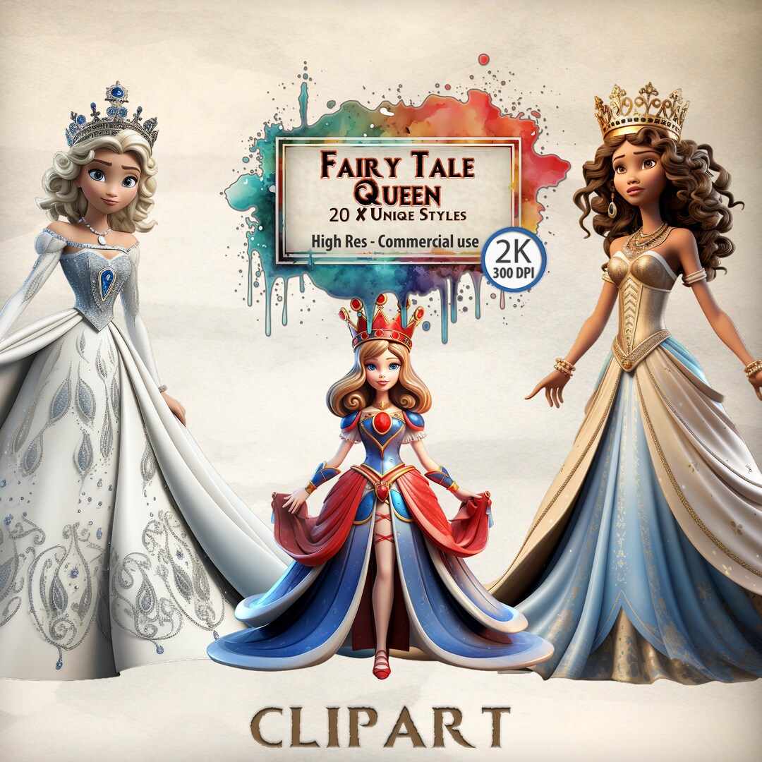 Fairy Tale Queen Clipart: Princess Gown Graphics (PNG Transparent) - Etsy