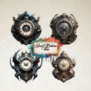 Fantasy Clocks Clipart Bundle Detailed Steampunk Clock Stylized PNG ...