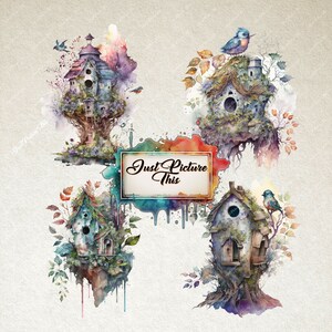 Birdhouse Clipart Watercolor Bird Clipart Bundle Vintage Birdhouses ...