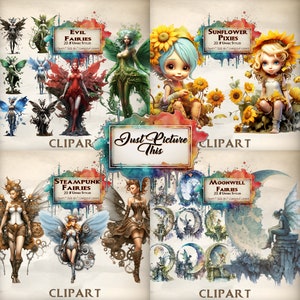 Fairy Clipart Bundle Massive Fairies Pack Evil Fairies Sunflower Pixies ...