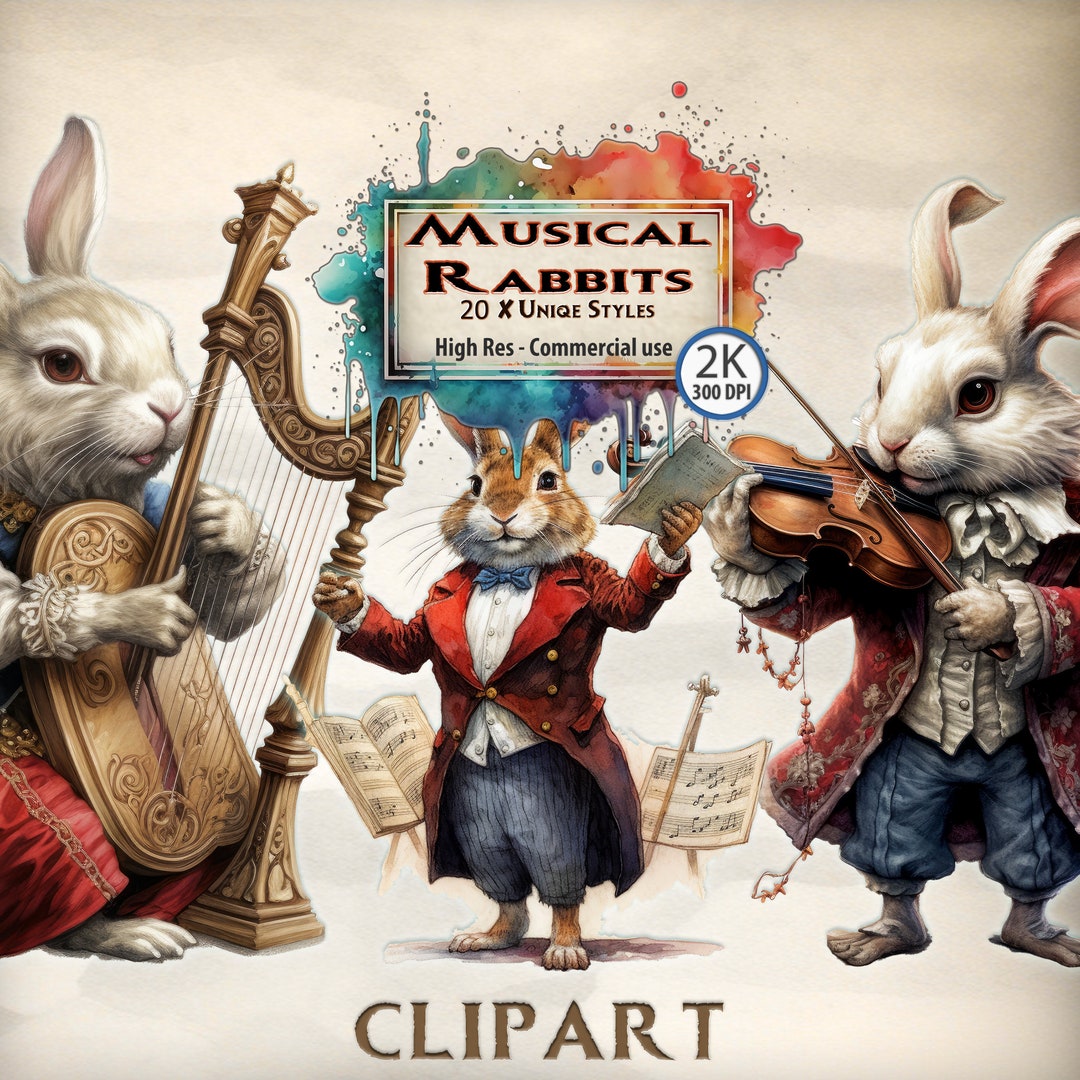 Music Clipart Musical Rabbit Clipart Bundle Bunnies Big Rabbits Dressed ...