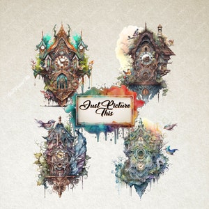 Watercolour Cuckoo Clock Clipart Bundle Unique Timepiece Junk Journal ...