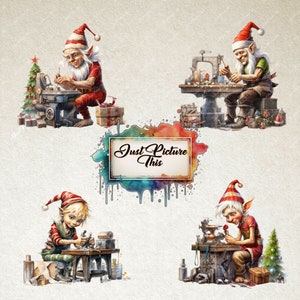 Christmas Clipart Elf Workshop Santa's Little Helpers Making Presents ...