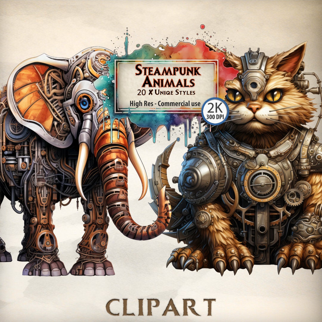 Steampunk Animals Clipart: Mechanical Vintage Style Graphics (PNG) - Etsy