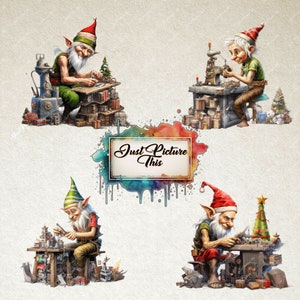 Christmas Clipart Elf Workshop Santa's Little Helpers Making Presents ...