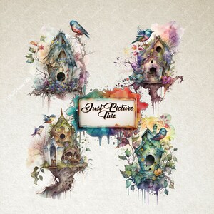 Birdhouse Clipart Watercolor Bird Clipart Bundle Vintage Birdhouses ...