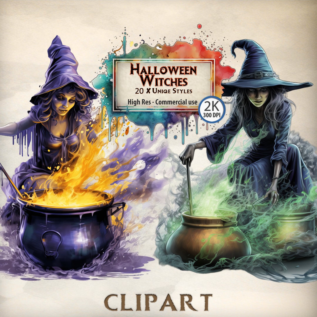 Witch Clipart Halloween Witches With Magical Cauldrons Illustrations ...