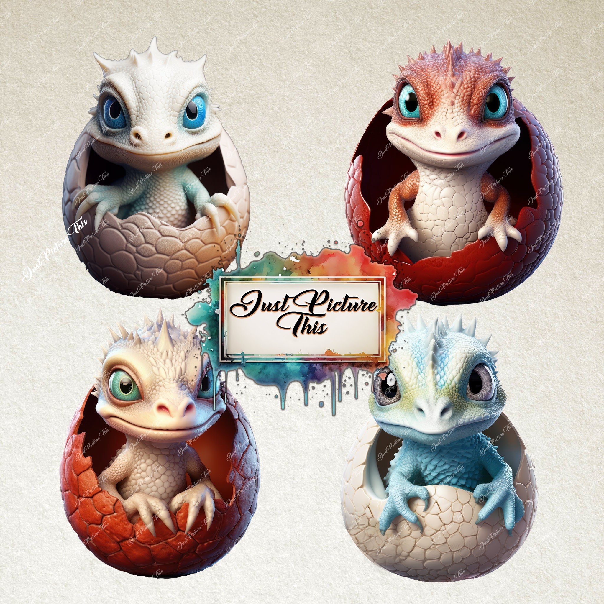 Baby Dragon Hatchling Clipart: Cute Fantasy PNG Bundle (digital ...