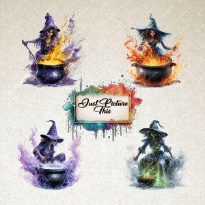 Witch Clipart Halloween Witches With Magical Cauldrons Illustrations ...