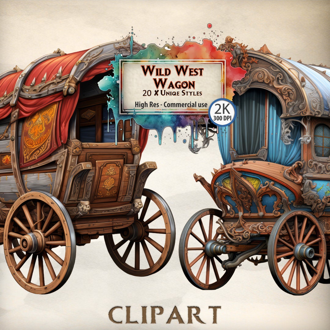 Wild West Wagon Clipart Cowboys & Indian Themed Western Graphics Frontier Carriage Western World ...