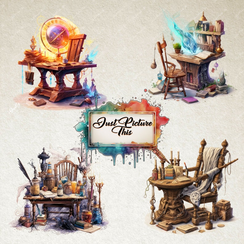 Wizard Clipart Wizards Table Magical Fantasy Medieval Desk - Etsy