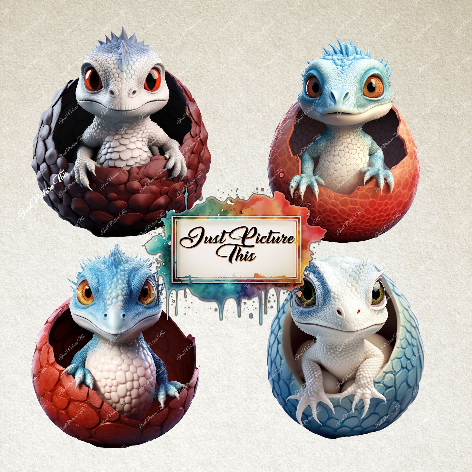 Baby Dragon Hatchling Clipart: Cute Fantasy PNG Bundle (digital ...