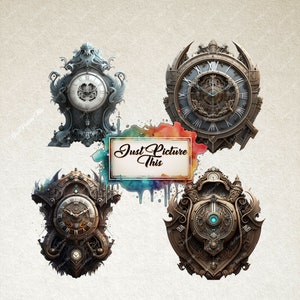 Fantasy Clocks Clipart Bundle Detailed Steampunk Clock Stylized PNG ...