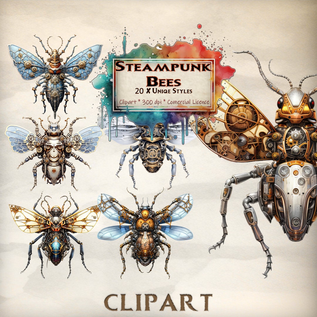 Steampunk Bees Clipart Flying Insects Mechanical Moths - Etsy