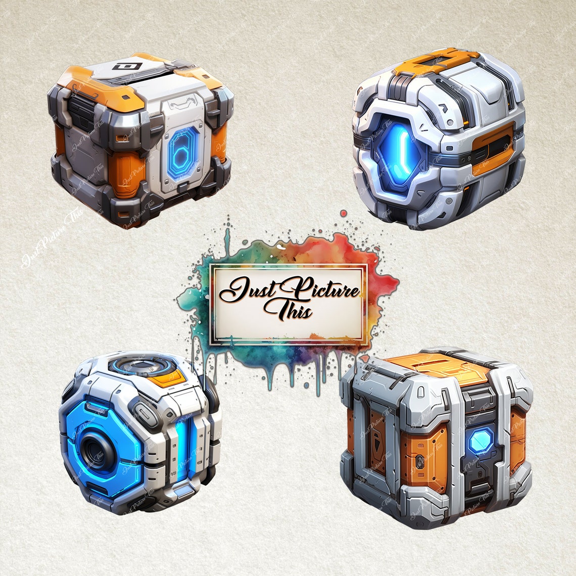 Sci-fi Crates Clipart: Cyberpunk Game Icons, RPG Health Packs (PNG ...